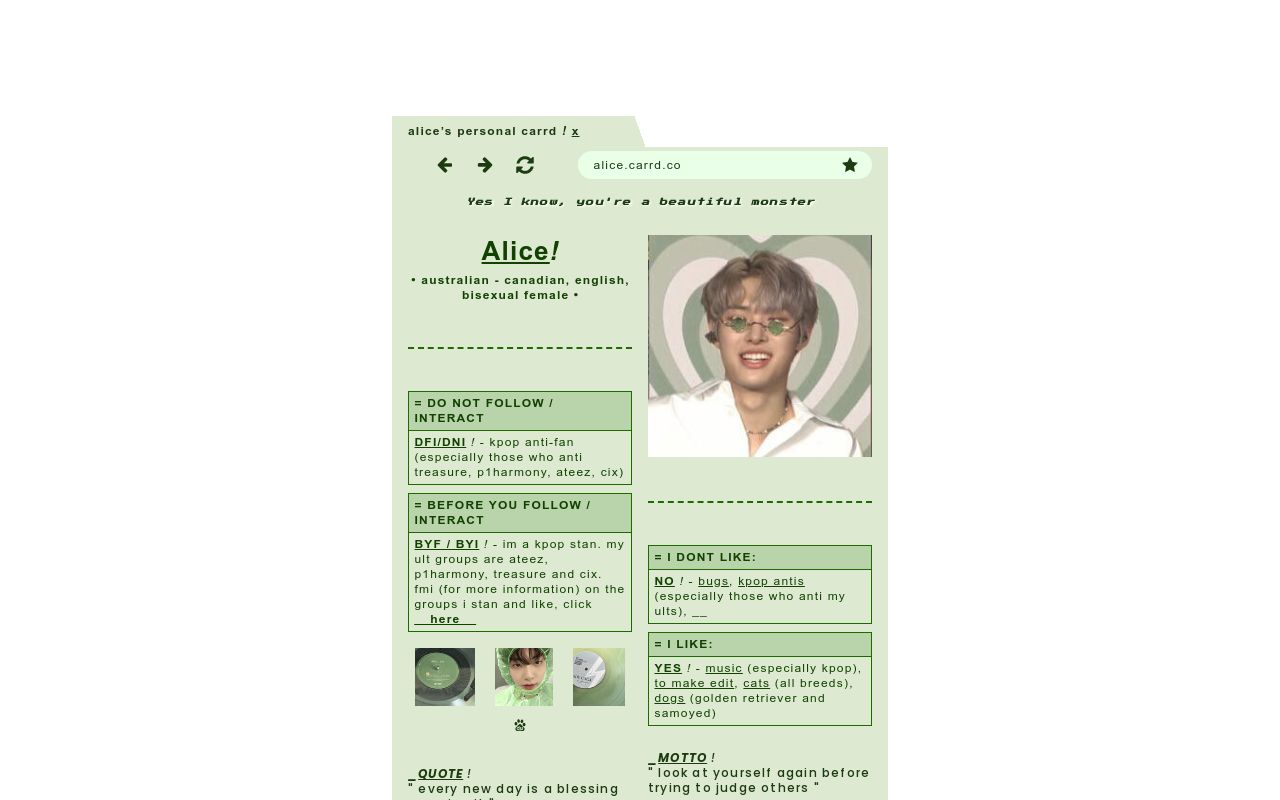 alice's personal carrd